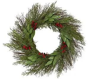 NEARLY NATURAL 20' Cedar & Ruscus W/berries Wreath Nearly N Atural - One-color
