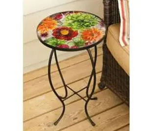 EVERGREEN Round Glass Table, Gerber Daisies By - One-color