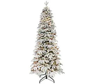 PULEO INTERNATIONAL 7.5' Prelit Flock Slim Mont Ana Spruce Tree - One-color