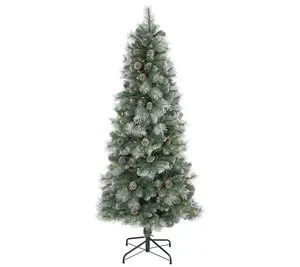 NEARLY NATURAL 6' Lit Frosted Mountain Pine Christmas Tree Arly Natural - One-color