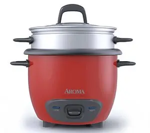 AROMA 6-cup Pot Style Rice Cooker & Food Steame R, Red - One-color
