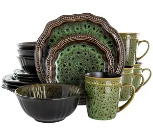 ELAMA Jade Waves 16-piece Stoneware Dinnerware Set - One-color