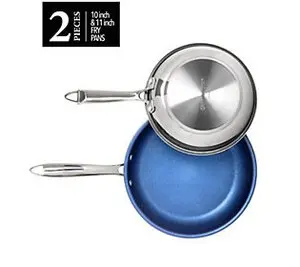 GRANITESTONE 10' & 11' Blue Stainless Steel Fry Pan Set - Silver