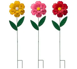 GLITZHOME Mckenzie Rose Dimensional Flowers Yar D Stakes S/3 - One-color