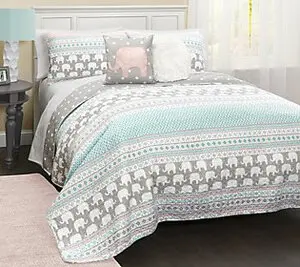 LUSH DECOR Elephant Stripe 4-piece Twin Quilt Set Lush Ecor - One-color