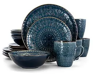 ELAMA Deep Sea Mozaic 16-piece Round Stoneware Dinnerware Set - One-color
