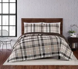 TRULY SOFT Paulette Plaid Taupe Full/queen 3-pi Ece Quilt Set - One-color