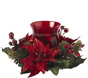 NEARLY NATURAL Poinsettia & Berry Candelabrum Nearly Natura L - One-color