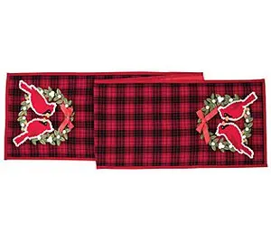 C&F HOME 13' X 72' Cardinal Plaid Wreath Table Unner - One-color