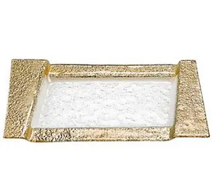BADASH CRYSTAL Rimini Gold 7' X 13' Hand-crafted Glass Snack O R Vanity Tray - One-color