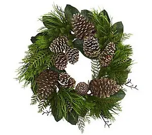 NEARLY NATURAL 28' Pinecone And Pine Wreath By - One-color