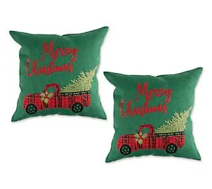 DESIGN IMPORTS Set Of 2 Merry Christmas Truck P Llow Covers - One-color