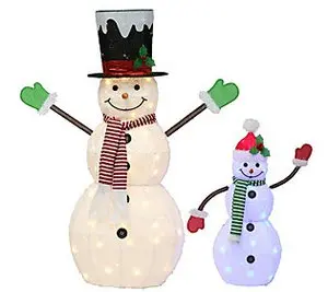 PULEO INTERNATIONAL Puleo 2-piece Lighted Snowmen Set W/100 White A D Blue Lights - One-color