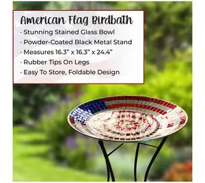 BACKYARD EXPRESSIONS Glass Mosaic American Flag Bird Bath