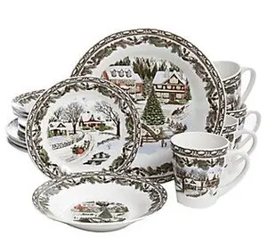 Gibson Home Christmas Toile 16-piece Dinnerware Set - One-color
