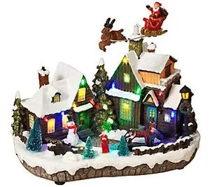GERSON INTERNATIONAL Lighted Holiday Village Scene With Seasonal Acc Ents - One-color