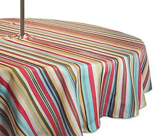 DESIGN IMPORTS Summer Stripe Tablecloth W/ Zipp Er 52' Round - One-color
