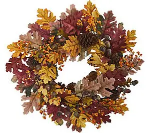 NEARLY NATURAL 24' Oak Leaf, Acorn & Pine Wreath Nearly Nat Ural - One-color
