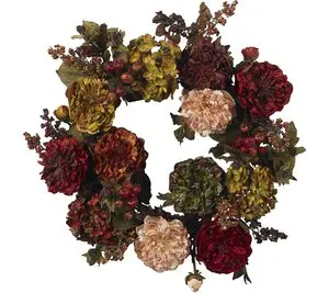 NEARLY NATURAL 22' Autumn Hydrangea Peony Wreath Nearly Nat Ural - One-color