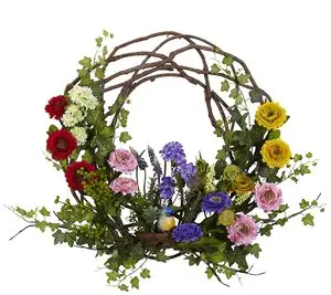 NEARLY NATURAL 22' Spring Floral Wreath By - One-color
