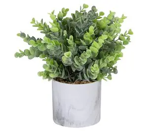 NORTHLIGHT 9' Artificial Eucalyptus In A Marble Style Pot - One-color