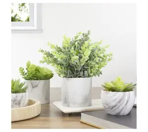 NORTHLIGHT 9' Artificial Eucalyptus In A Marble Style Pot