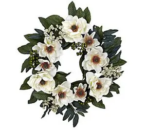 NEARLY NATURAL 22' Magnolia Wreath By - One-color