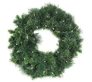 QVC Brite Star Battery Operated 24in 35lt Anchorage Pine Wreath - One-color