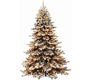 PULEO INTERNATIONAL 7.5' Prelit Flocked Spruce Christmas Tree 700 C Lear Lights - One-color
