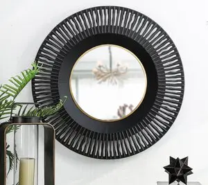 GLITZHOME Ornamental Wavy Artisan Round Wall Mi Rror