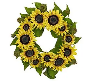 NEARLY NATURAL 22' Sunflower Wreath By - One-color