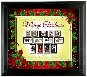 AMERICAN COIN TREASURES Framed Vintage-style Christmas Stamps - One-color