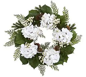 NEARLY NATURAL 24' Gold-trimmed Hydrangea Wreath Nearly Nat Ural - One-color