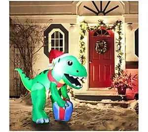 JOIEDOMI 5 Ft Christmas Dinosaur With Hat Infla Table - One-color