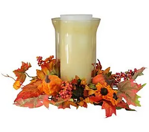 NORTHLIGHT Sunflower & Pumpkin Hurricane Pillar Candle Holder