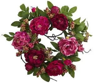 NEARLY NATURAL 20 Peony & Berry Wreath By - One-color