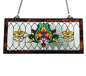 RIVER OF GOODS 30'l Fleur De Lis Stained Glas S Window Panel - One-color