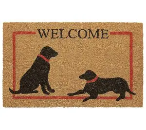NATURE MATS BY GEO Two Dog Welcome Red Border Coir Doormat With Pv C Backing - One-color