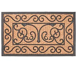 GEO CRAFTS Tuffcor Rectangle Scroll Coir And Rubber Doorma T - One-color