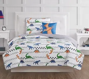 MY WORLD Dino Tracks Twin 3-piece Quilt Set - One-color