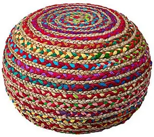 OX BAY TRADING CO. Ox Bay Recycled Natural Braided Pouf - One-color