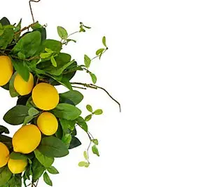 NORTHLIGHT Lemons And Assorted Foliage Spring Wreath Yell Ow And Green