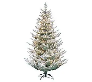 PULEO INTERNATIONAL Puleo Pre-lit 7.5' Flocked Hillside Spruce Chri Tmas Tree - One-color