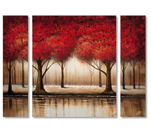 LAVISH HOME Rio Parade Of Red Trees 3-piece Pri Nt - One-color