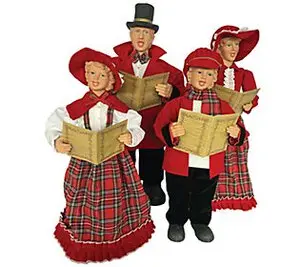 SANTA'S WORKSHOP Red Plaid Carolers Set Of 4 27' To 37 - One-color