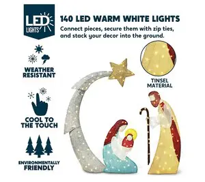JOIEDOMI 5' Led Yard Lights Tinsel Nativity S Cene