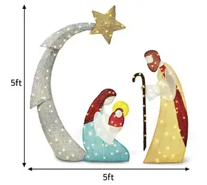 JOIEDOMI 5' Led Yard Lights Tinsel Nativity S Cene