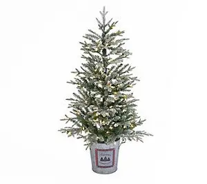 GERSON INTERNATIONAL 4'h Electric Lightly Flocked Half Tree In Half Bucket - One-color