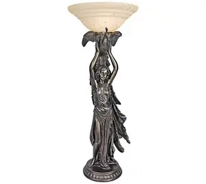 DESIGN TOSCANO Peacock Goddess Torchiere Lamp W Ith Glass Shade