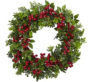 NEARLY NATURAL 24' Berry Boxwood Wreath By - One-color